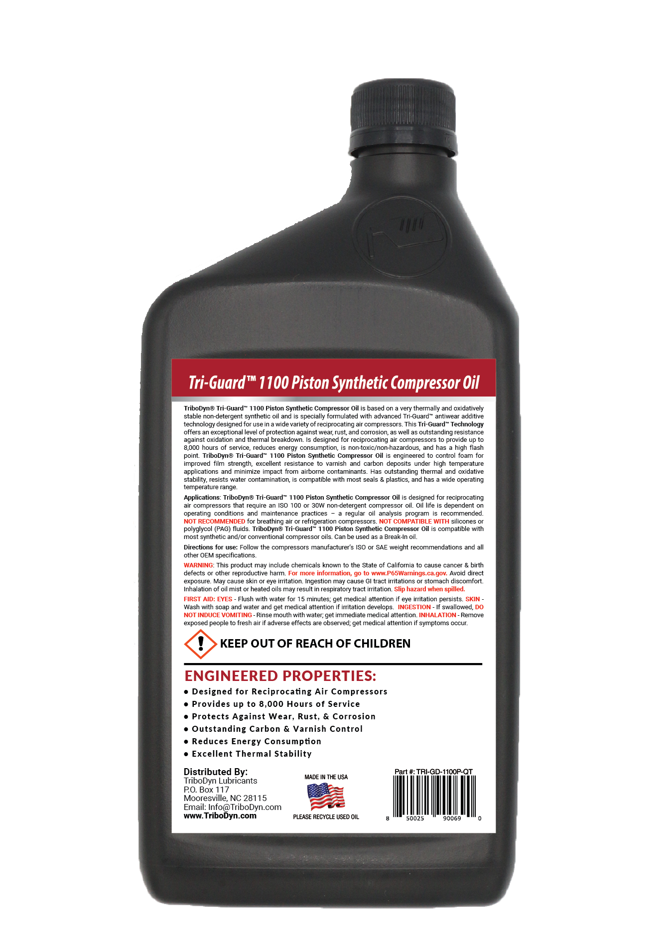 TRI-GD-1100P TriboDyn Tri-Guard 1100 Piston Synthetic Compressor Oil ...