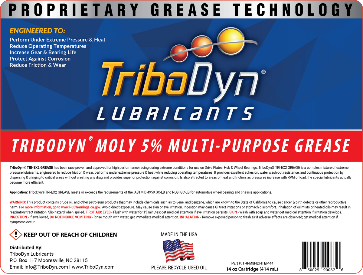 TriboDyn Moly-5 Multi-Purpose HTEP Grease - 14 oz Cartridge – TriboDyn ...
